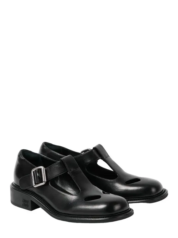 Miu Miu Cutout Leather Mary Jane Pumps - Black