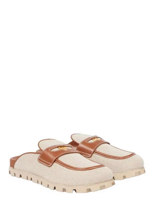 Miu Miu Leather-trimmed Canvas Mules - Beige