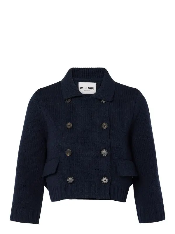 Miu Miu Double-breasted Cropped Wool Coat - Blue