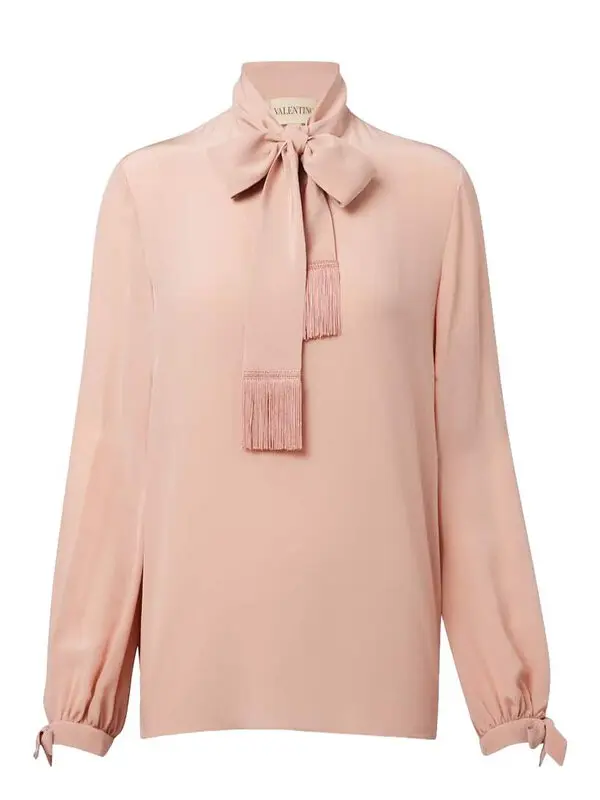 Valentino Garavani Bow-detail Silk Crêpe Blouse - Pink