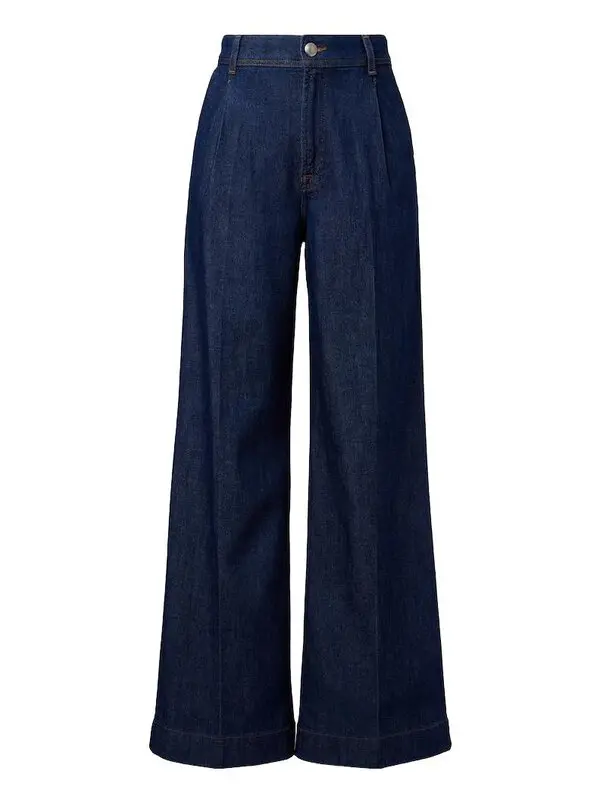 7 For All Mankind Pleated High-rise Wide-leg Jeans - Blue
