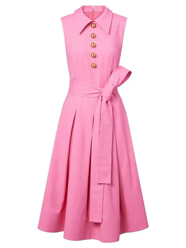 Carolina Herrera Belted Twill Midi Dress - Pink
