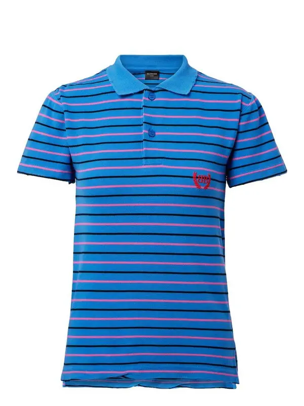 Balenciaga Striped Cotton Polo Shirt - Blue