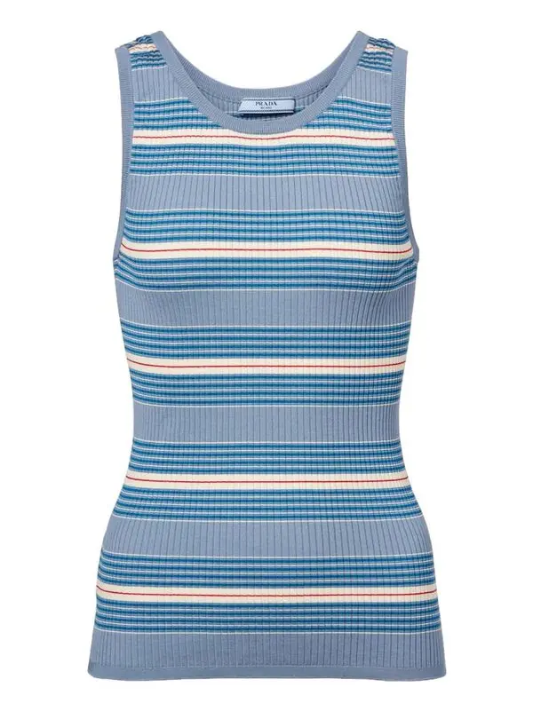 Prada Cotton Ribbed-knit Tank Top - Blue