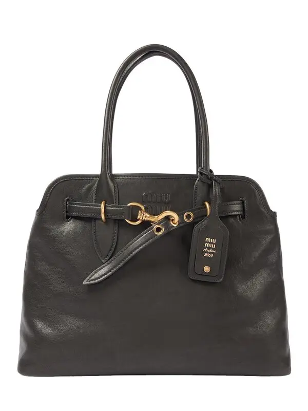 Miu Miu Medium Leather Tote Bag - Black
