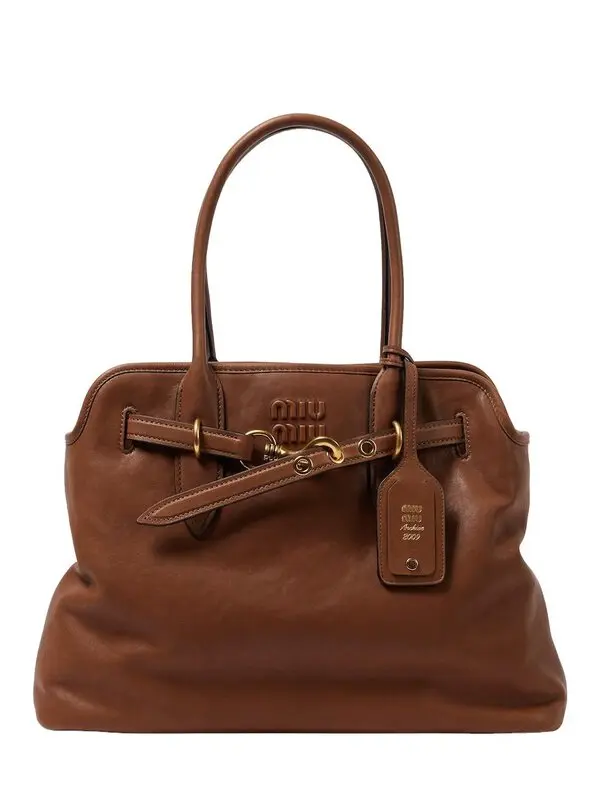 Miu Miu Aventure Medium Leather Tote Bag - Brown