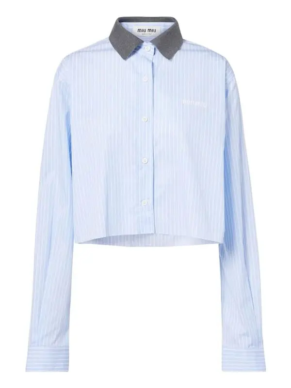 Miu Miu Cropped Cotton Shirt - Blue