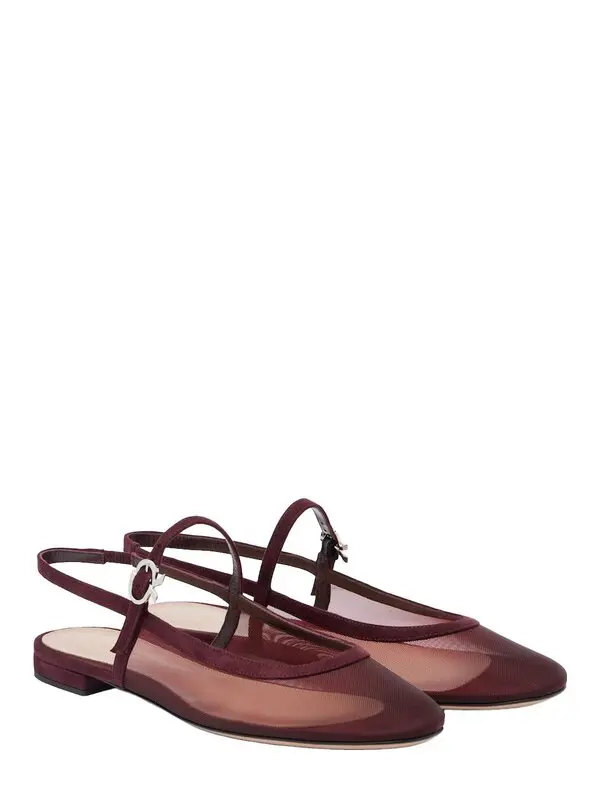 GIANVITO ROSSI Sling Organza Ballet Flats - Burgundy