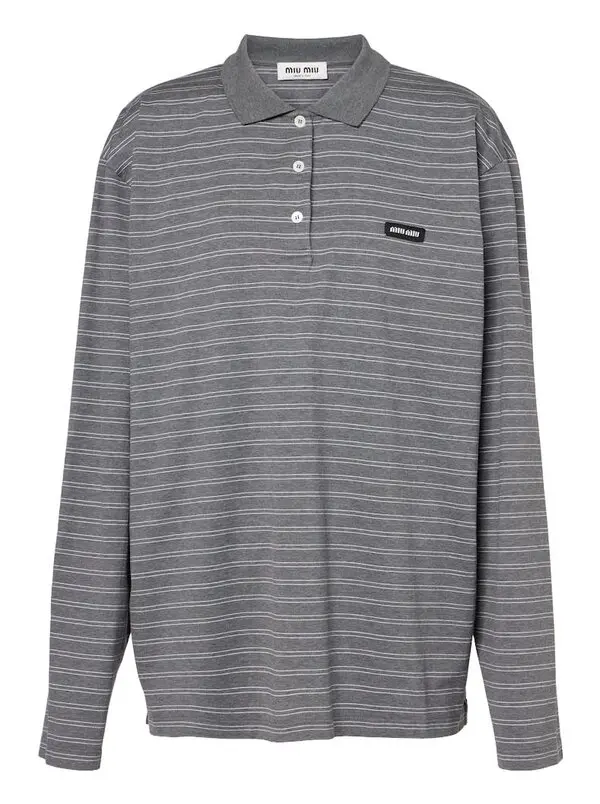 Miu Miu Striped Cotton Jersey Polo Shirt - Grey