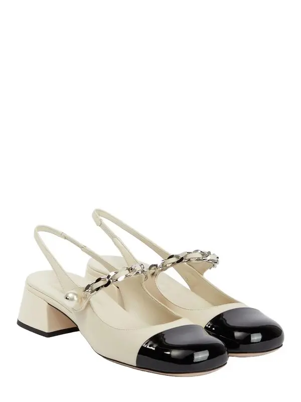 Miu Miu Chain-embellished Leather Slingback Pumps - Black