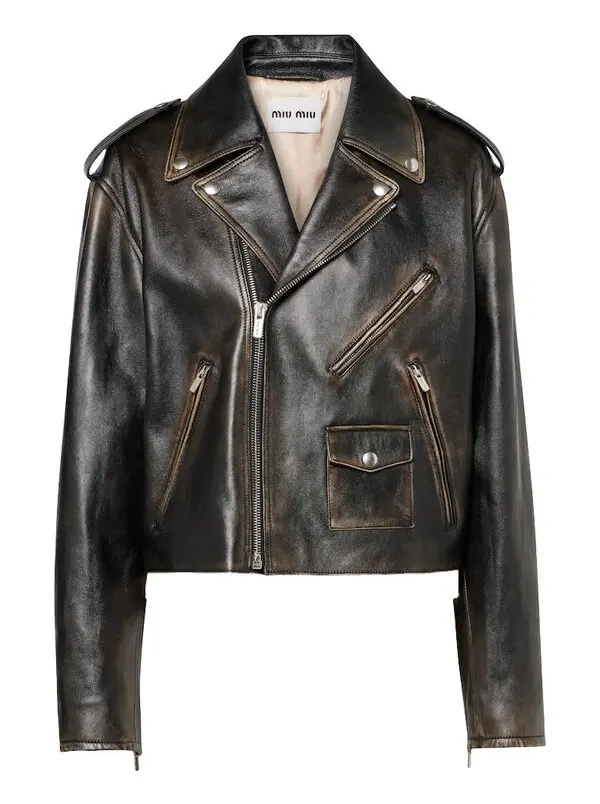 Miu Miu Leather Biker Jacket - Black