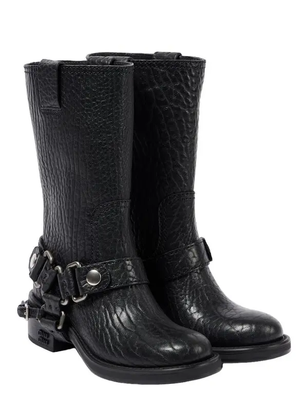 Miu Miu Leather Biker Boots - Black