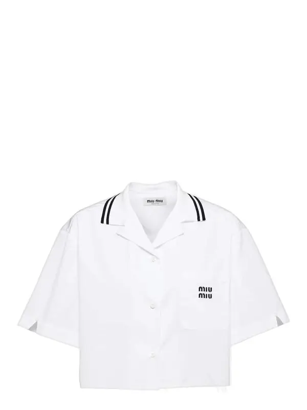 Miu Miu Logo Cotton Poplin Cropped Shirt - White