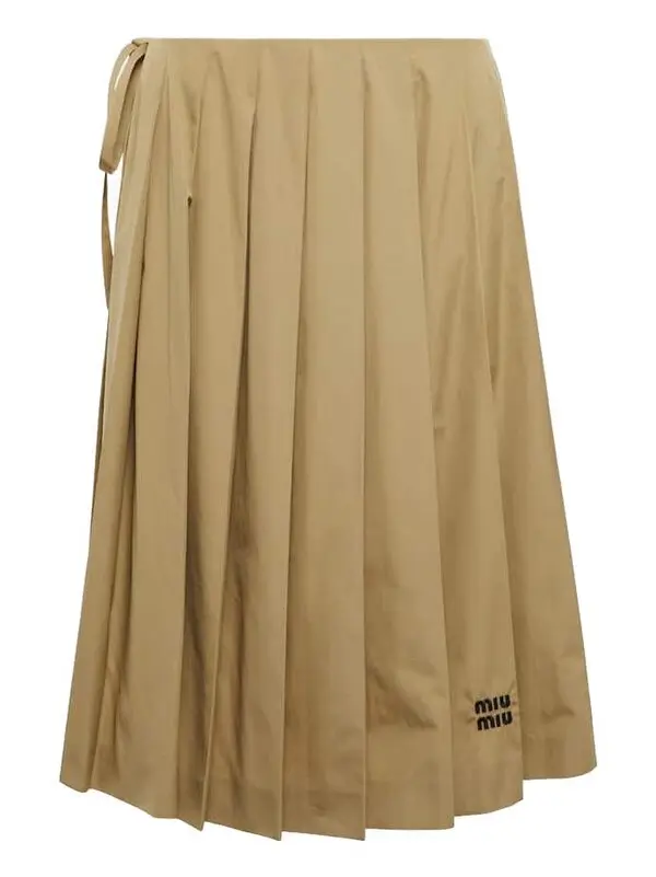 Miu Miu Embroidered Pleated Cotton Midi Skirt - Beige