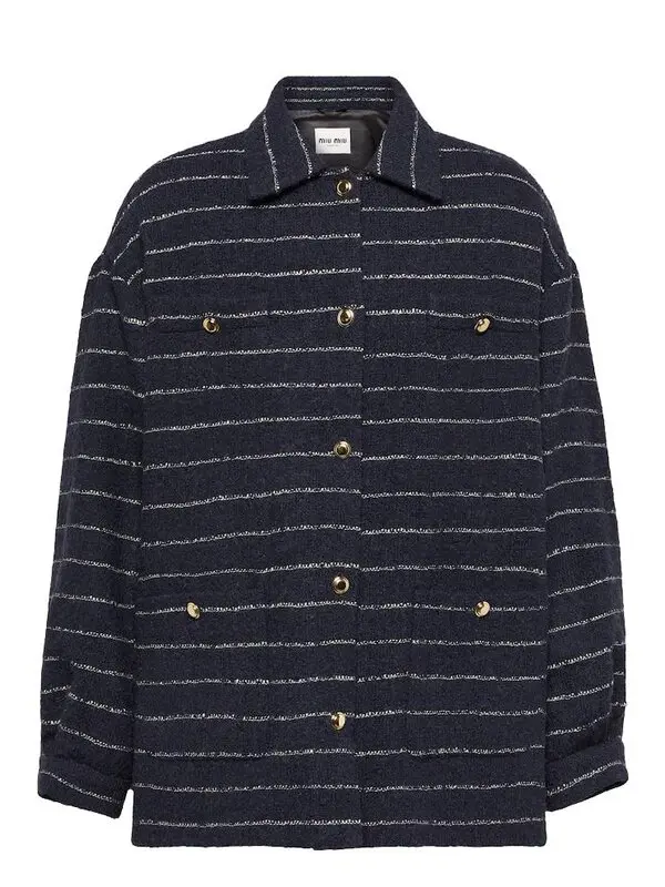Miu Miu Striped Wool-blend Bouclé Jacket - Blue