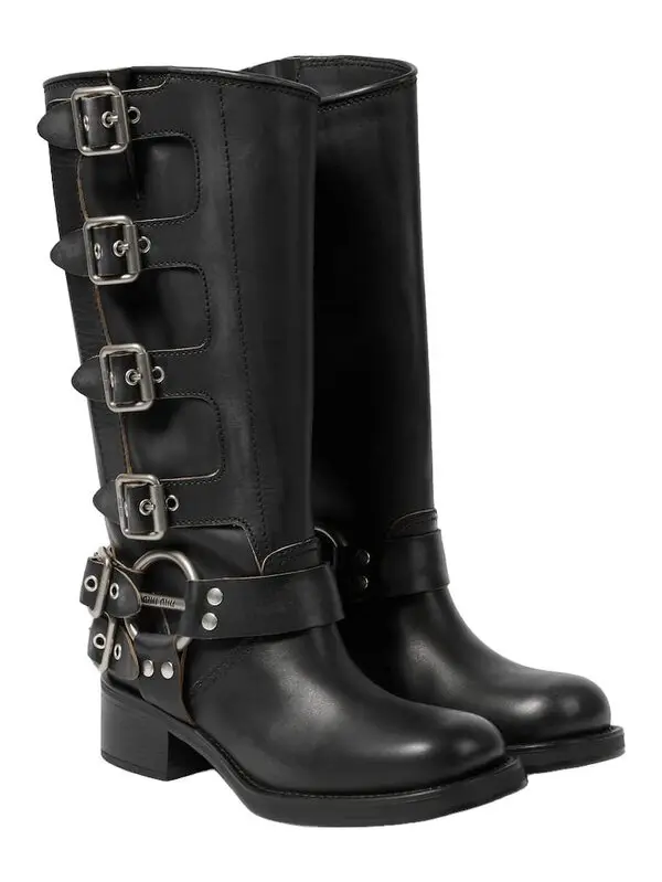 Miu Miu Leather Biker Boots - Black