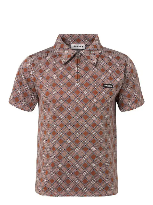 Miu Miu Jacquard Silk Piqué Polo Shirt - Brown