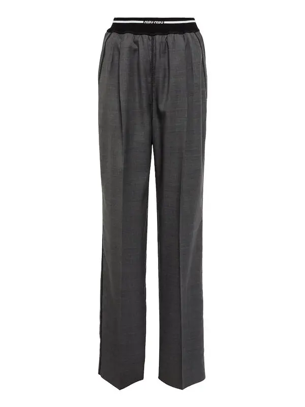 Miu Miu Logo Wide-leg Checked Pants - Grey