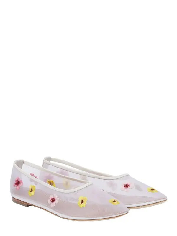 Staud Alba Floral Mesh Ballet Flats - White