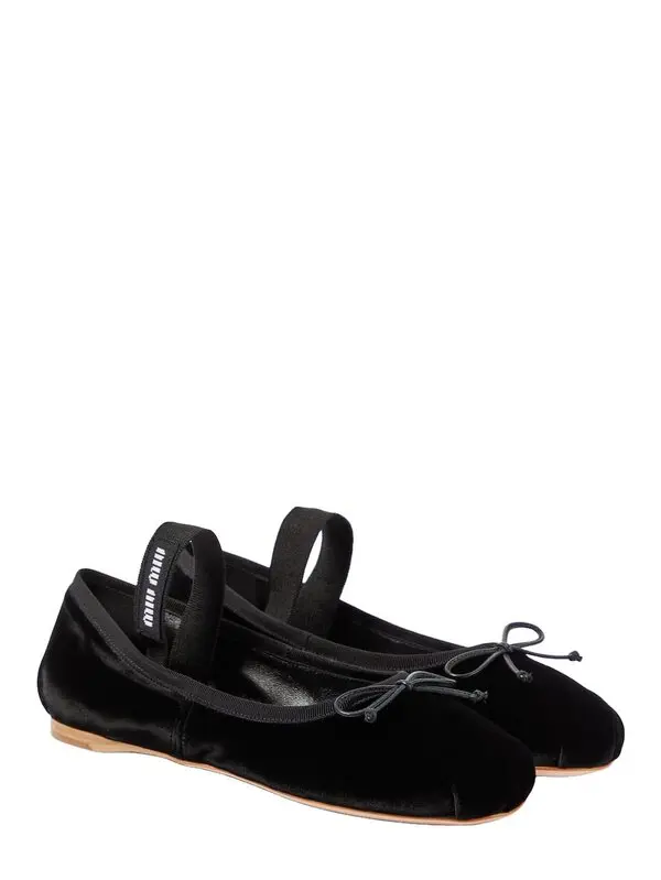 Miu Miu Velvet Ballerina Flats - Black