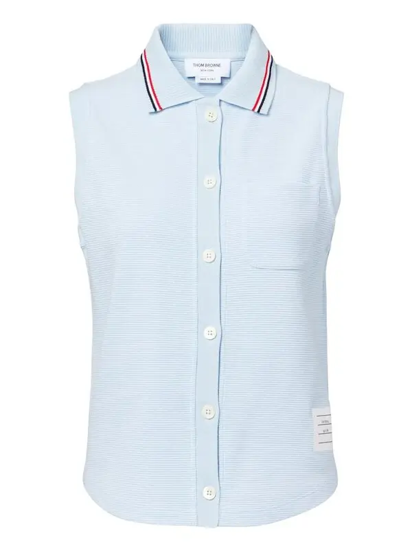 Thom Browne Sleeveless Cotton Polo Shirt - Blue