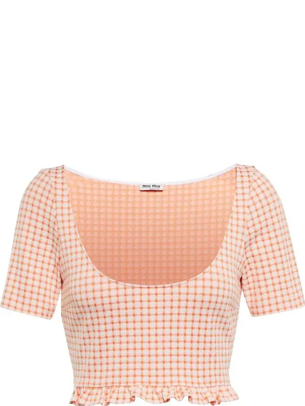 Miu Miu Checked Crop Top - Orange