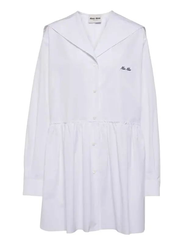 Miu Miu Gathered Cotton Poplin Shirt Dress - White