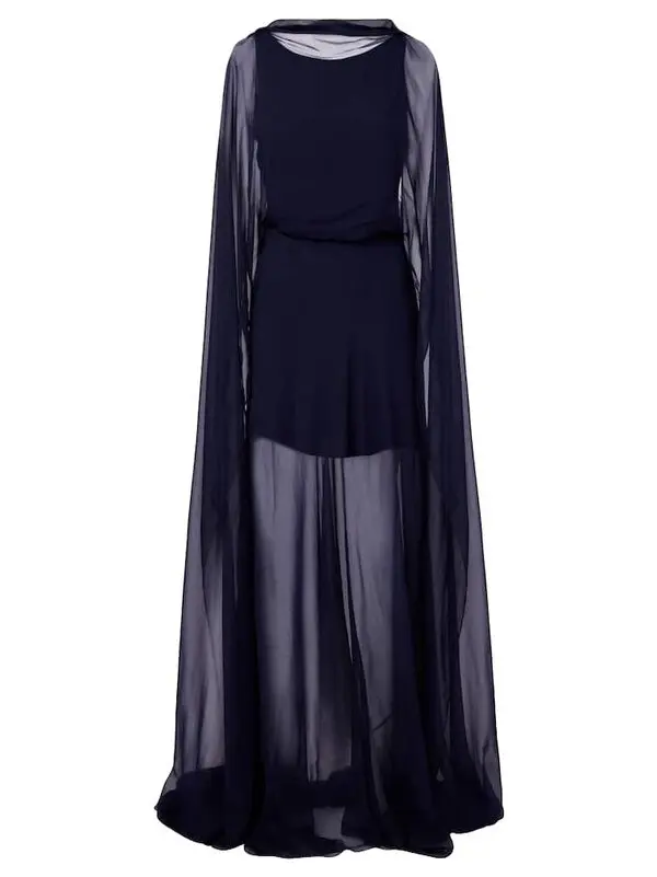 Ralph Lauren Dylon Caped Silk Gown - Blue