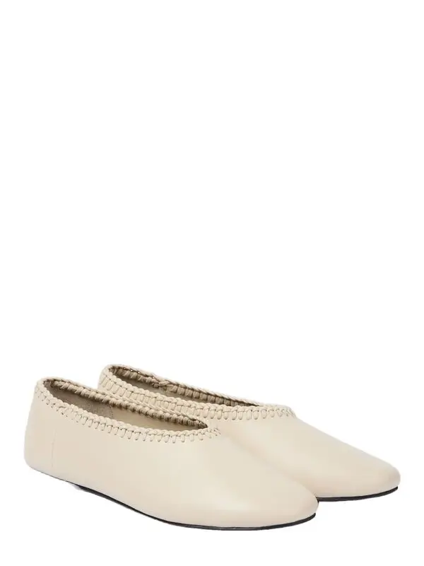 A.emery Park Embroidered Leather Ballet Flats - Beige