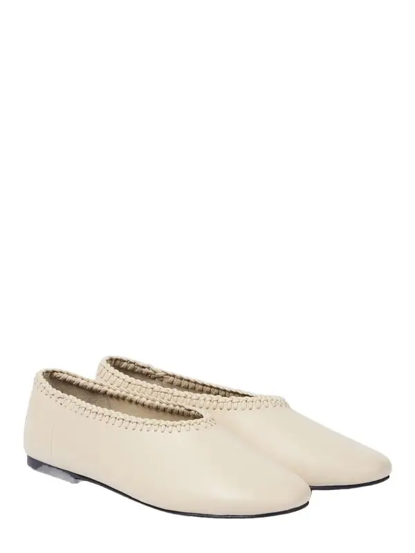 A.emery Park Embroidered Leather Ballet Flats - Beige