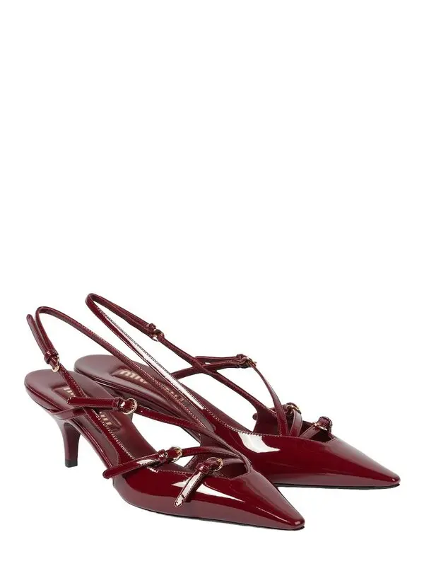 Miu Miu 55 Patent Leather Slingback Pumps - Burgundy