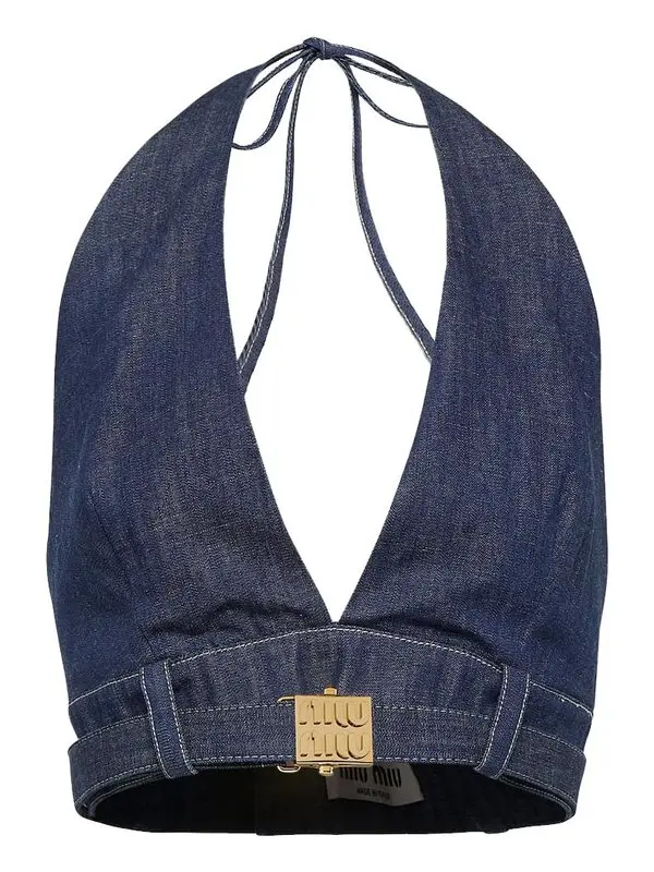 Miu Miu Embellished Denim Bralette - Blue