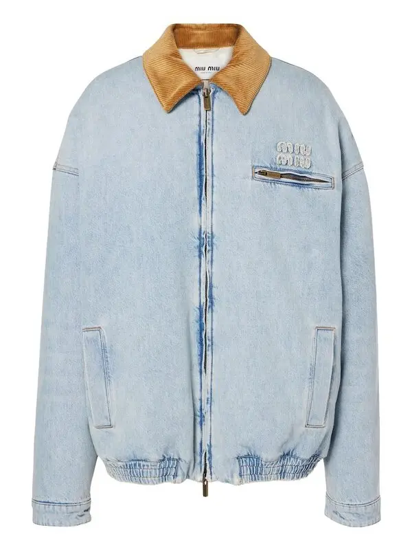 Miu Miu Logo Denim Puffer Jacket - Blue