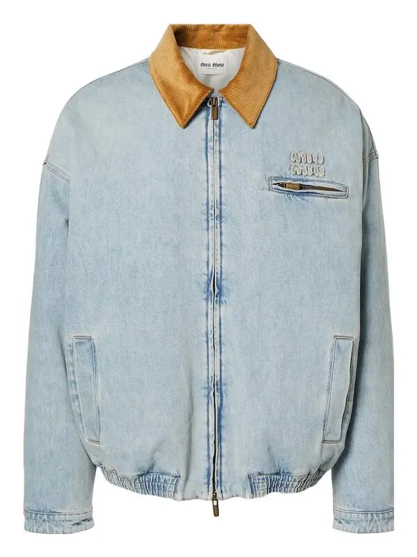 Miu Miu Logo Corduroy-trimmed Denim Blouson - Blue