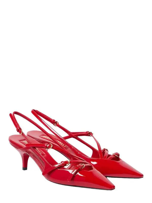 Miu Miu Patent Leather Slingback Pumps - Red