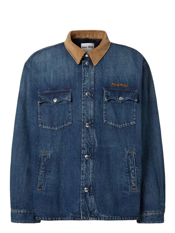 Miu Miu Corduroy-trimmed Denim Down Jacket - Blue