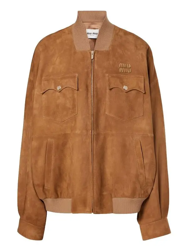 Miu Miu Logo Suede Jacket - Brown
