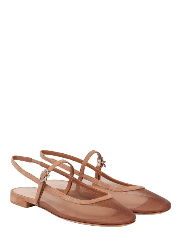 GIANVITO ROSSI Organza Slingback Flats - Brown