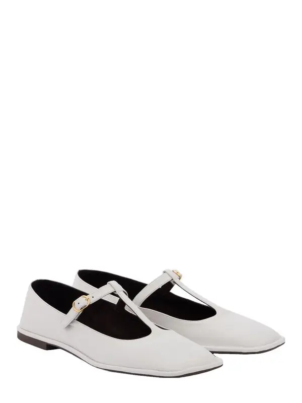 THE ROW Square T-strap Leather Ballet Flats - White
