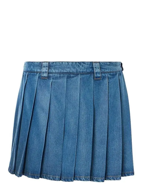 Miu Miu Pleated Denim Miniskirt - Blue