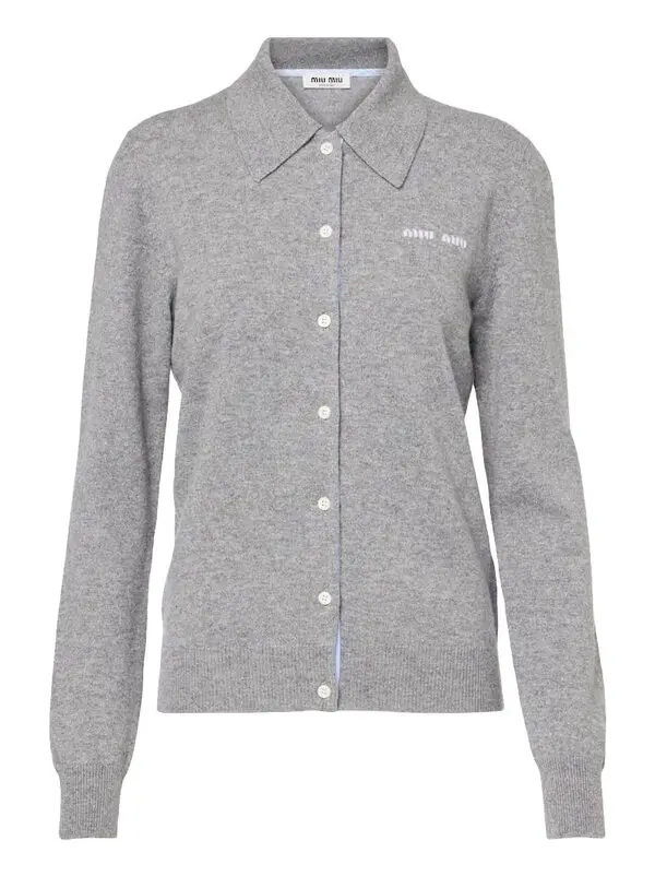 Miu Miu Logo Cashmere Cardigan - Grey