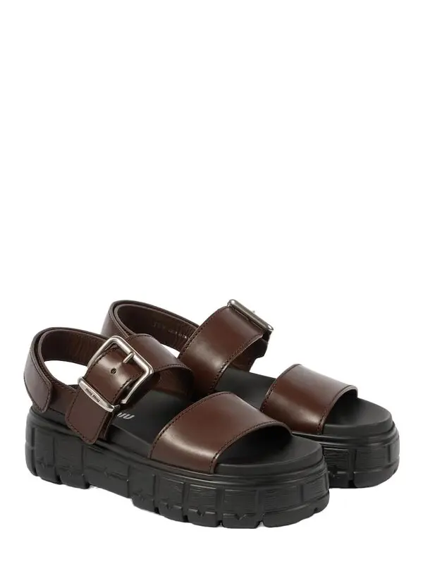 Miu Miu 50 Leather Platform Sandals - Brown