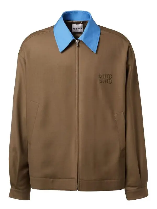 Miu Miu Logo Virgin Wool Gabardine Jacket - Brown