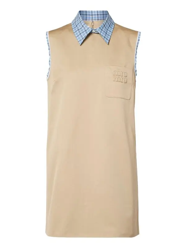 Miu Miu Logo Cotton Minidress - Beige