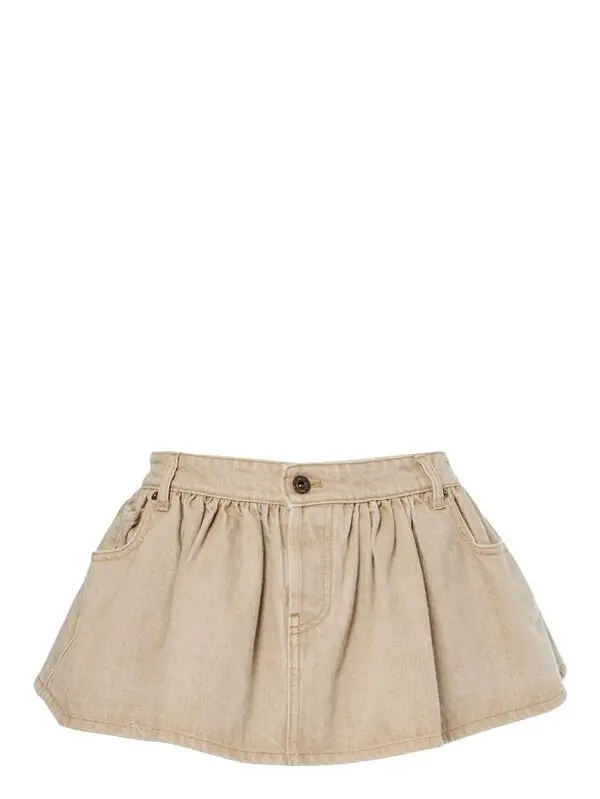 Miu Miu Ruffled Denim Miniskirt - Beige