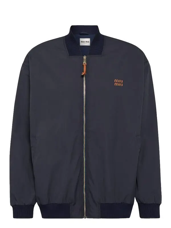 Miu Miu Logo Cotton-blend Bomber Jacket - Blue