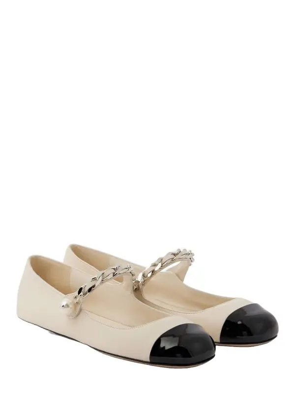 Miu Miu Leather Mary Jane Flats - White