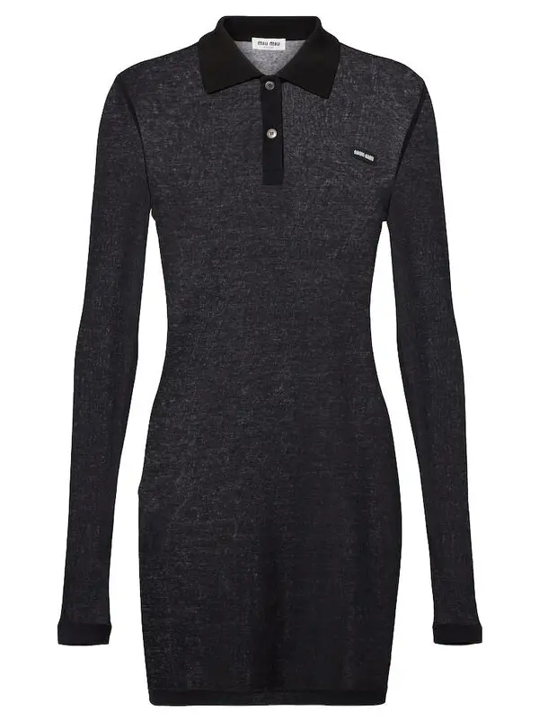 Miu Miu Ribbed-knit Cotton Jersey Polo Dress - Black