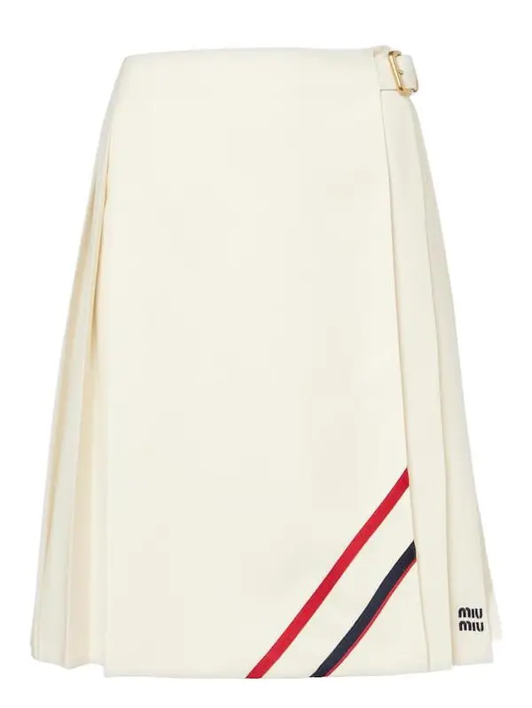Miu Miu Pleated Wool And Mohair Midi Skirt - White