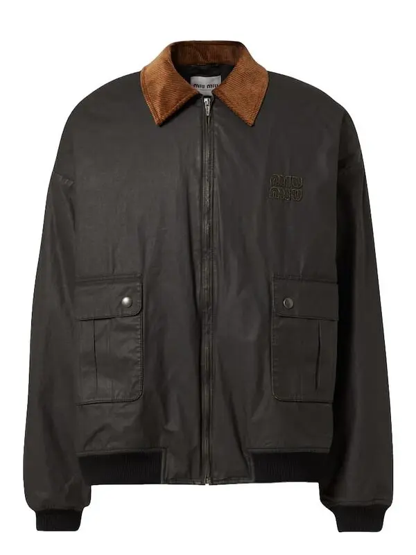 Miu Miu Coated Cotton Poplin Bomber Jacket - Black